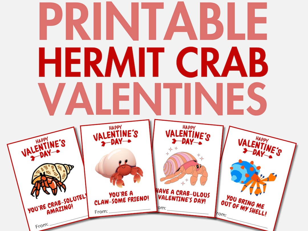Printable Hermit Crab Valentines | Pet Hermit Crab Valentine Cards for ...