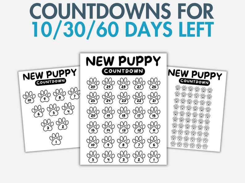 New Puppy Countdown Calendar, 10/30/60 Days Until Puppy, New Dog ...