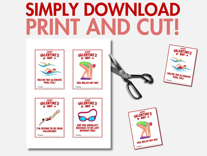 Printable Swimming Valentines | Swimmer Valentine Cards | Swim Team ...