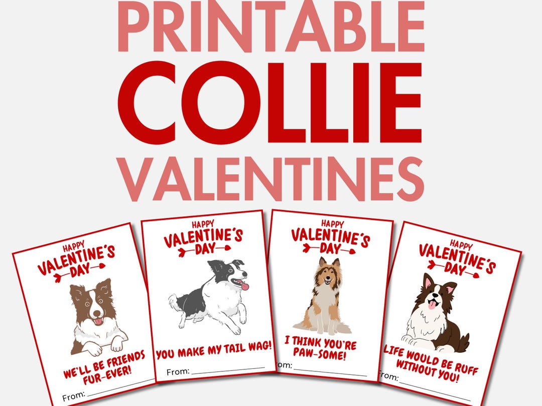 Printable Collie Valentines Border Collie Valentine Cards for Kids ...
