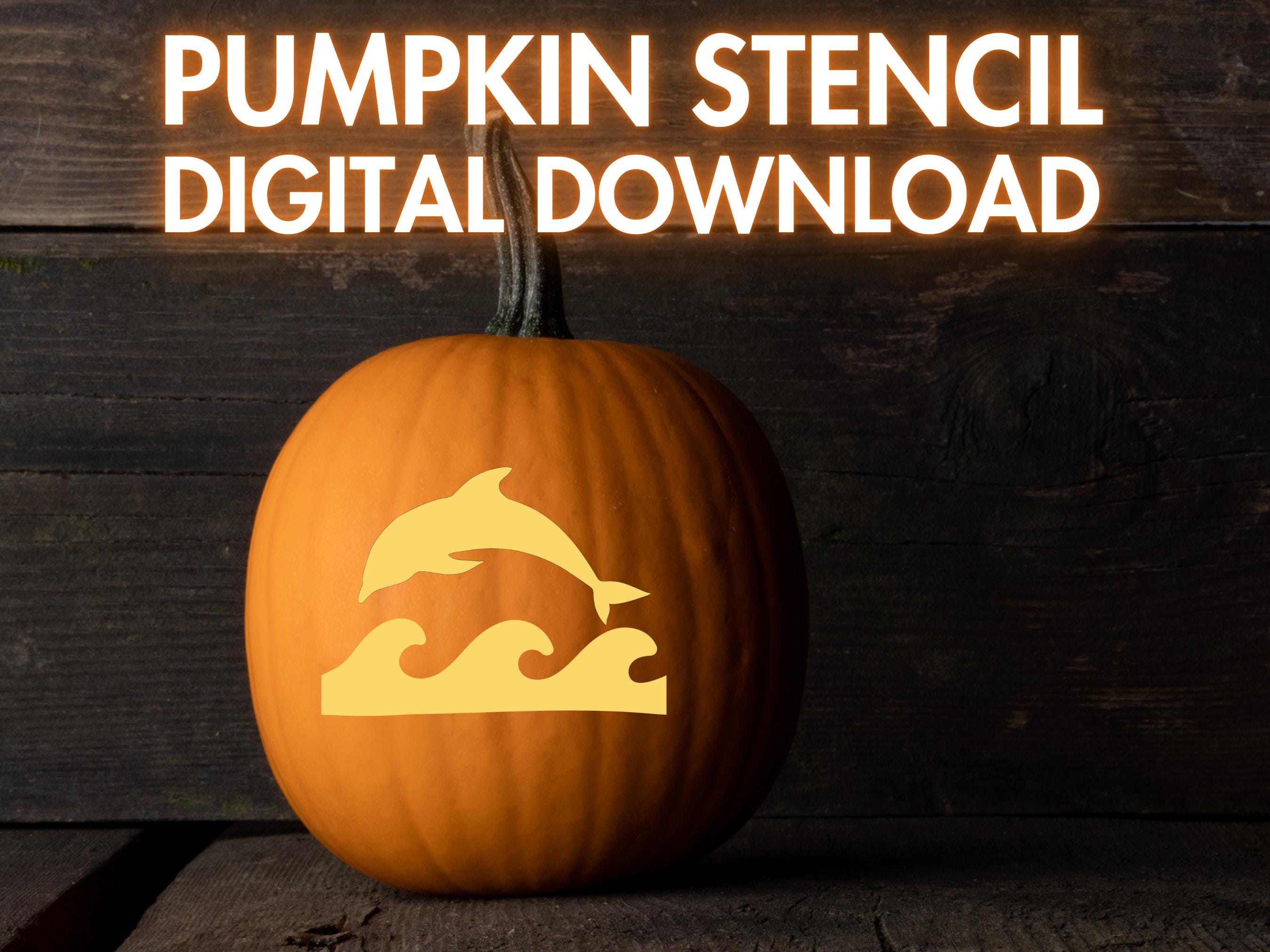 Dolphin Pumpkin Stencil, Printable Pumpkin Carving Stencil, Porpoise ...