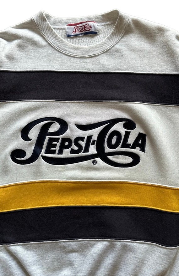 Vintage Pepsi-Cola embroidery logo colour stripe crew… - Gem