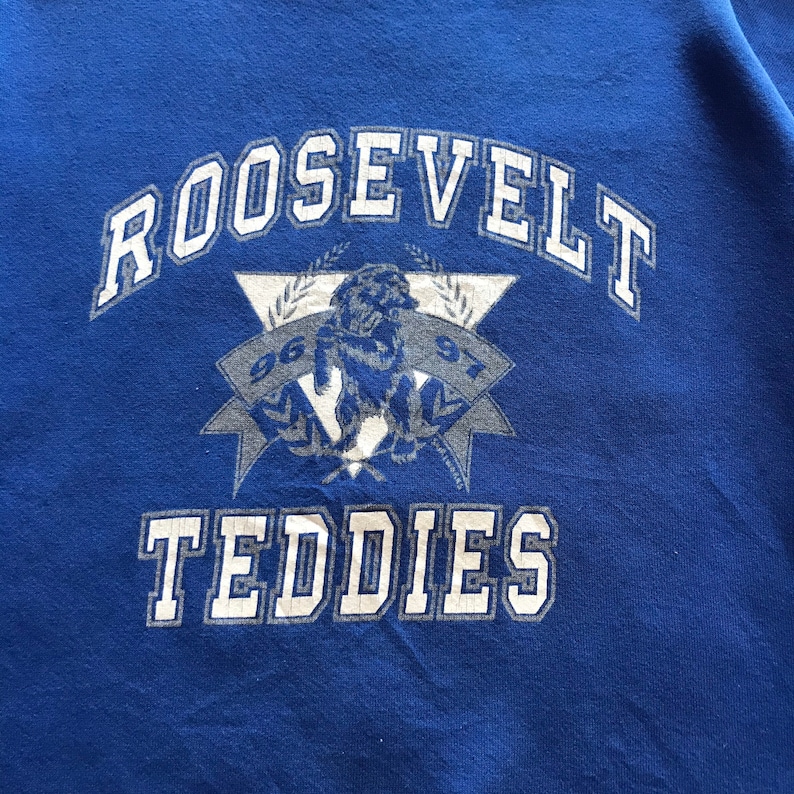 Vintage 90s Roosevelt Teddies High School DISTRESSED Crewneck ...