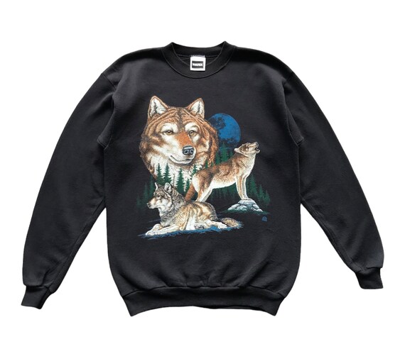 Vintage 90s Art Animal Wolf Big Print Tultex Tag Crewneck - Etsy