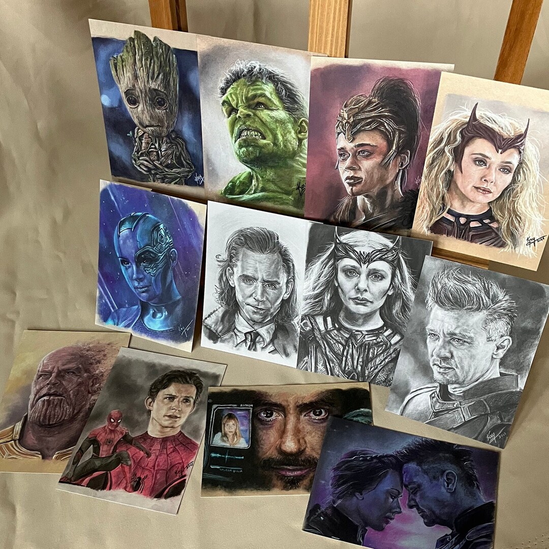 ARTPRINT // CARD SET Marvel Avengers Hawkeye Wanda Groot // Drawing ...