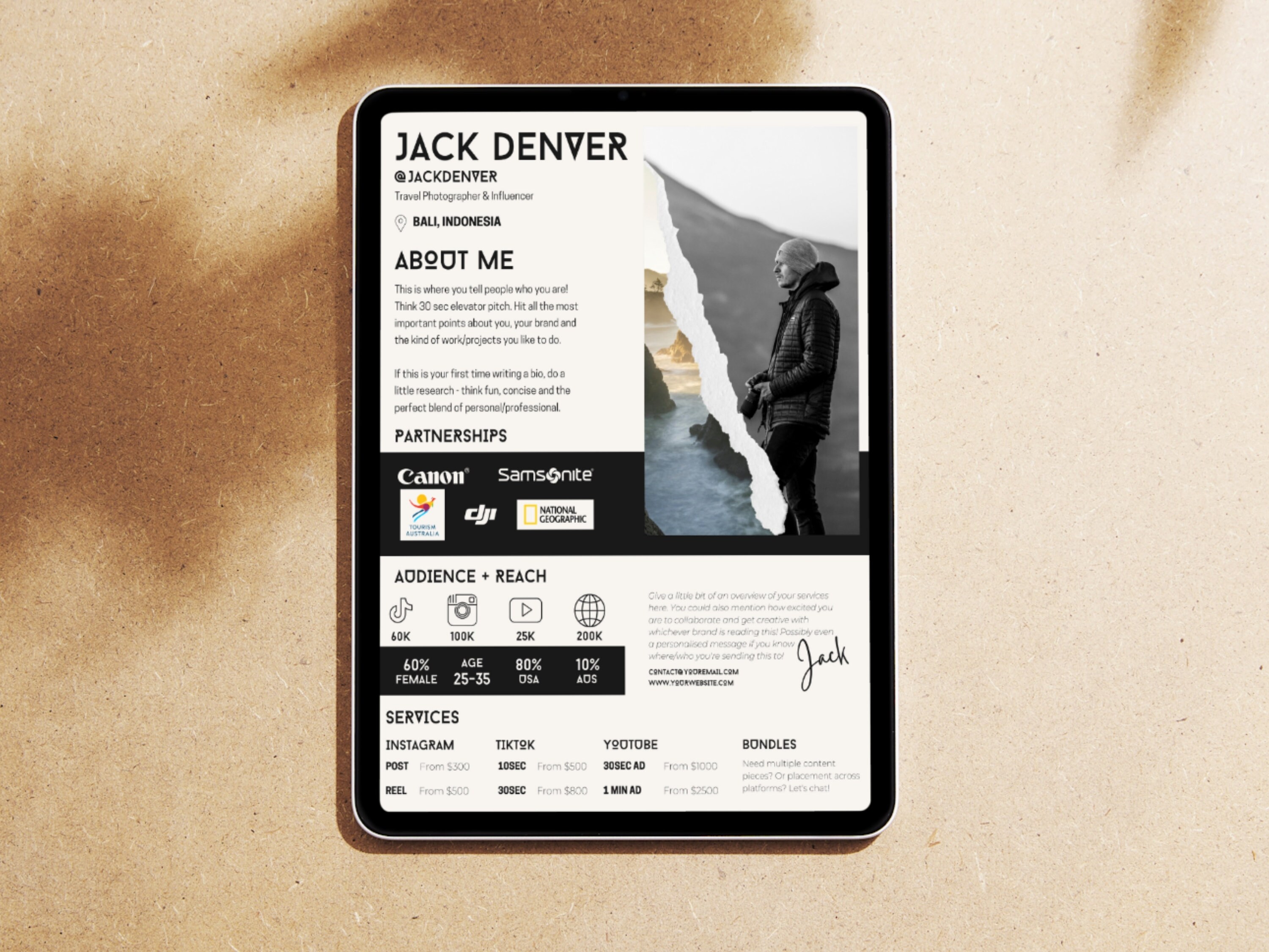 1 Page Male Influencer Canva Template, Rate Card Template, Instagram ...