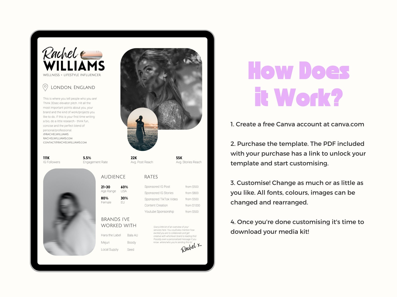 Minimalist Media Kit Canva Template, Rate Card Template, Instagram ...
