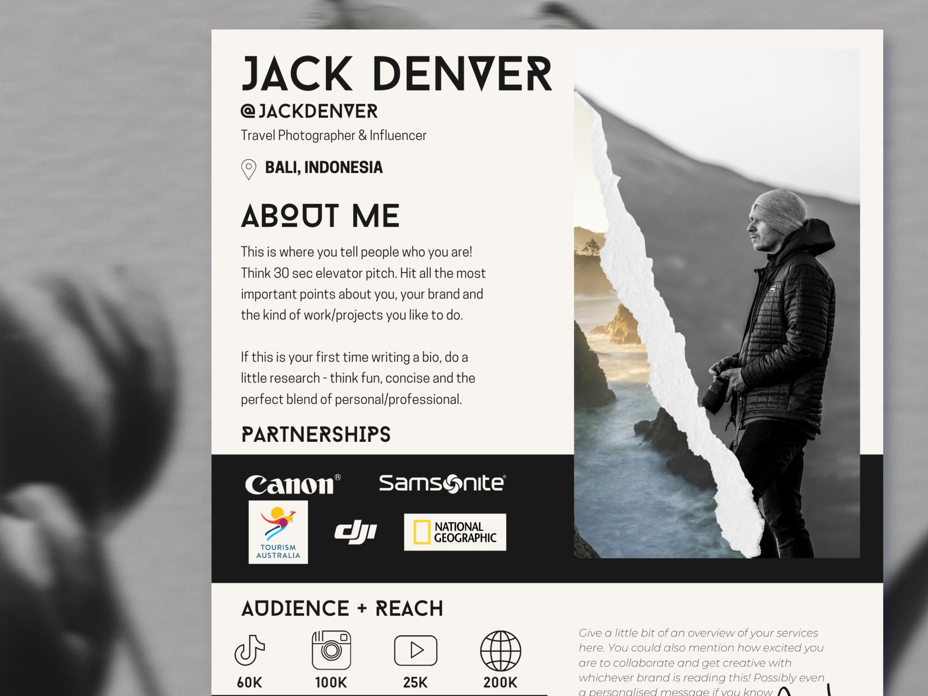 1 Page Male Influencer Canva Template, Rate Card Template, Instagram ...