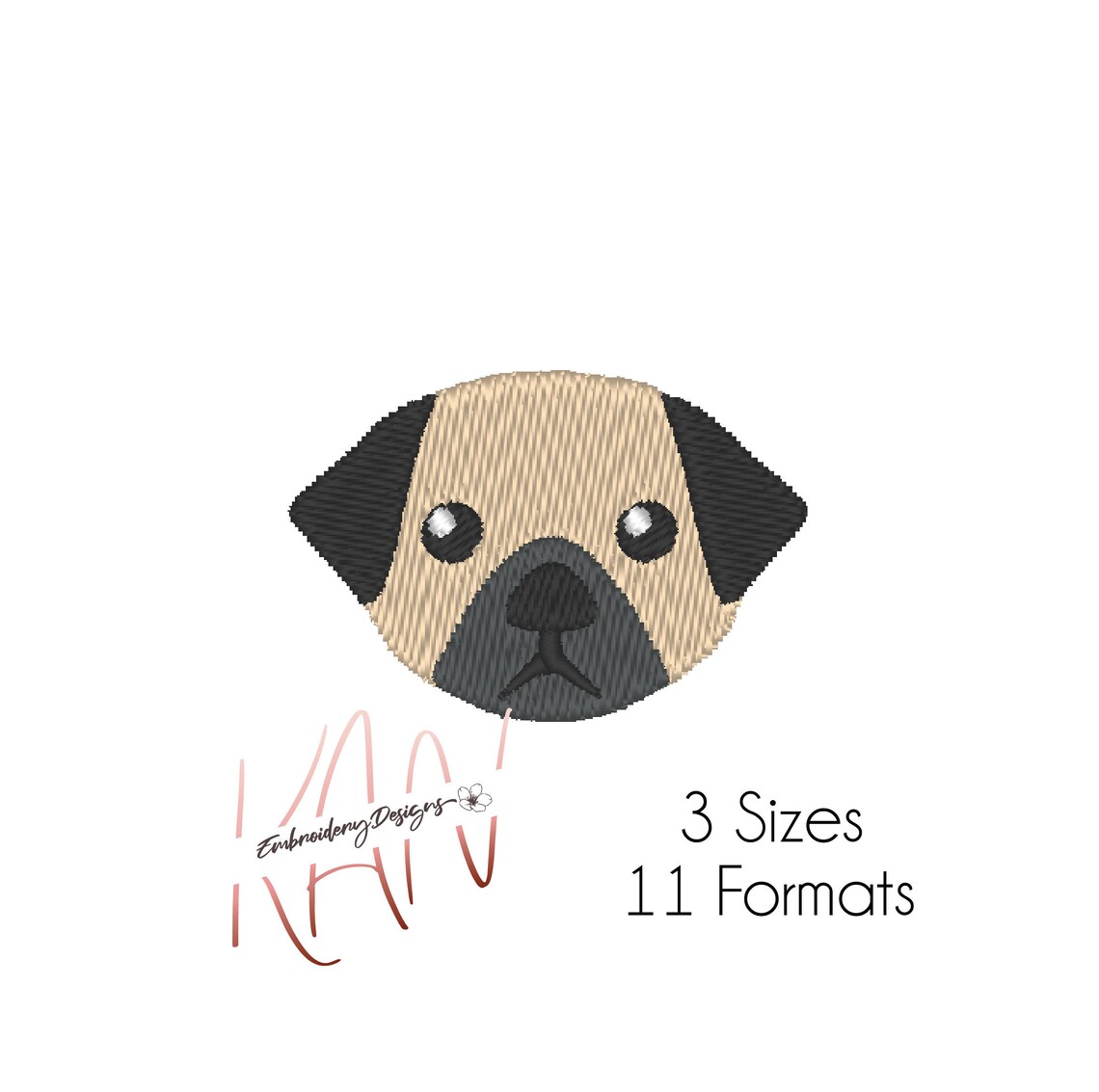 Pug Dog Embroidery Designs Pug Dog Head Embroidery Designs - Etsy