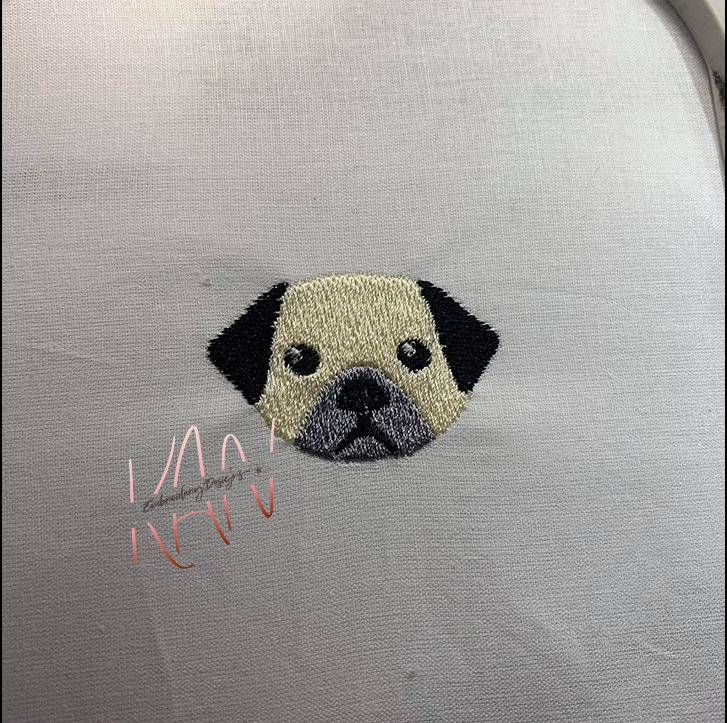 Pug Dog Embroidery Designs, Pug Dog Head Embroidery Designs, Pet Design ...