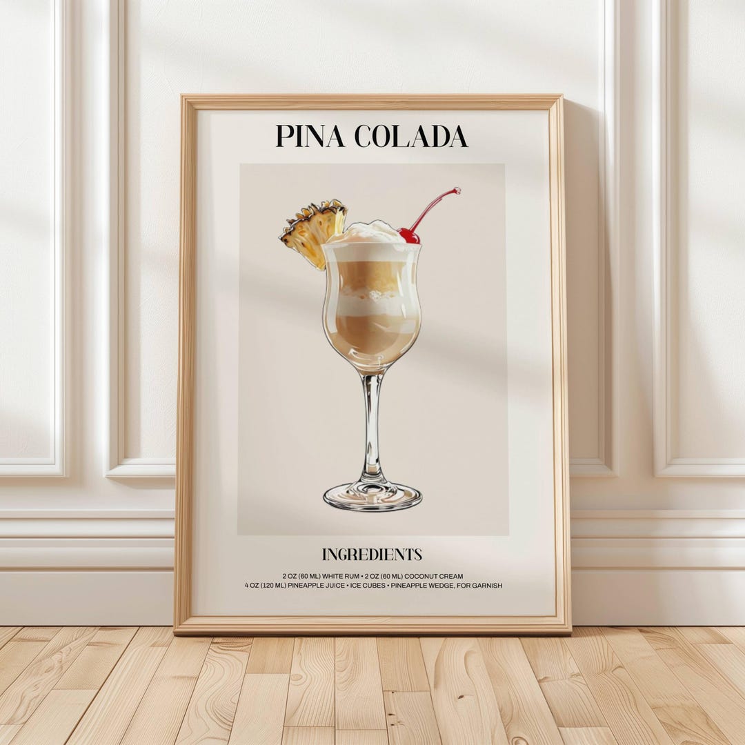 Pina Colada Print | Bar Cart Wall Art | Digital Art Print | Pina Colada ...
