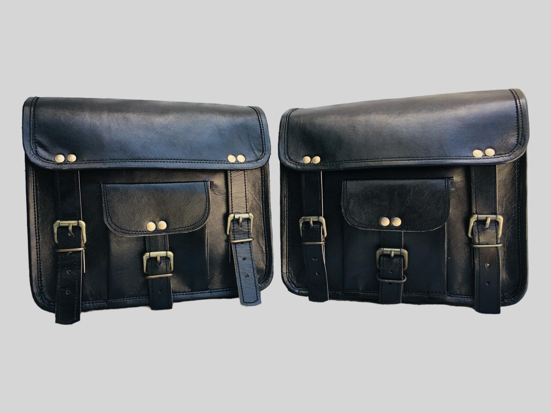 Leather Saddlebags, Leather Motorcycle Pouch Black Panniers Saddle Bags ...