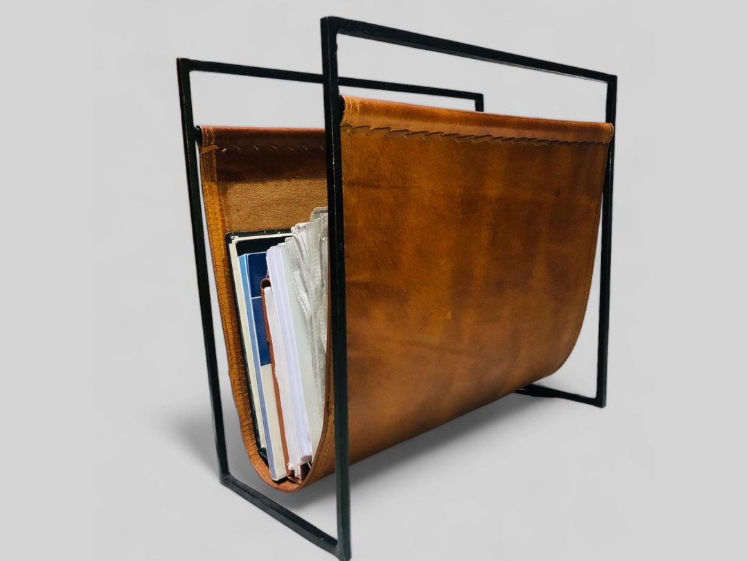 Leather Magazine Holder, Leather Magazine Rack, Brown Leather Magazine ...