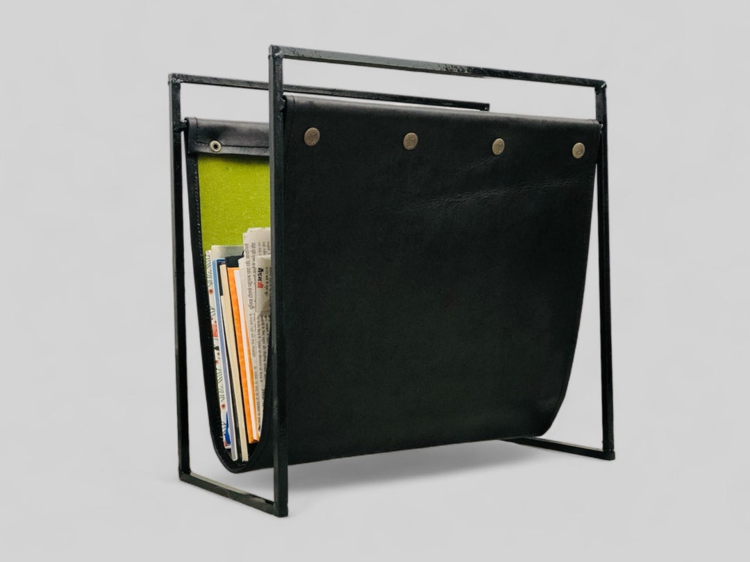 Leather Magazine Holder Black / Brown Leather Rack Iron Magazine Rack ...
