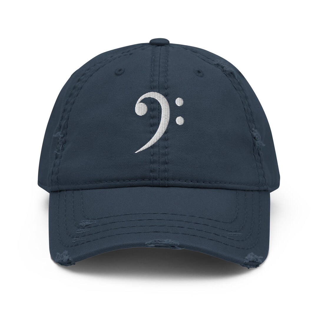 Music Notes Embroidered Distressed Dad Hat, Bass Clef Hat, Music Symbol ...
