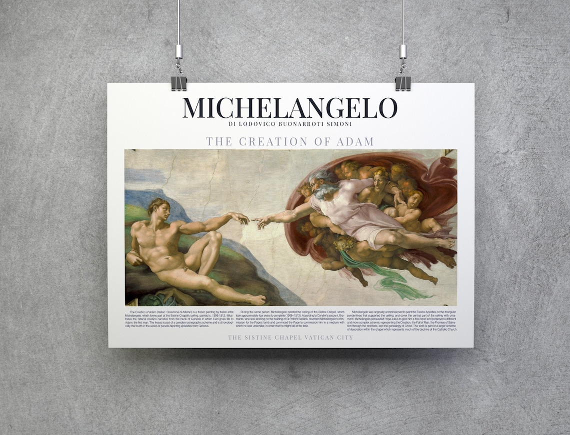 Michelangelo the Creation of Adam Printable Reproduction Poster ...
