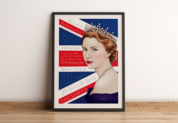 Queen Elizabeth II Illustrated A4 Print - Etsy