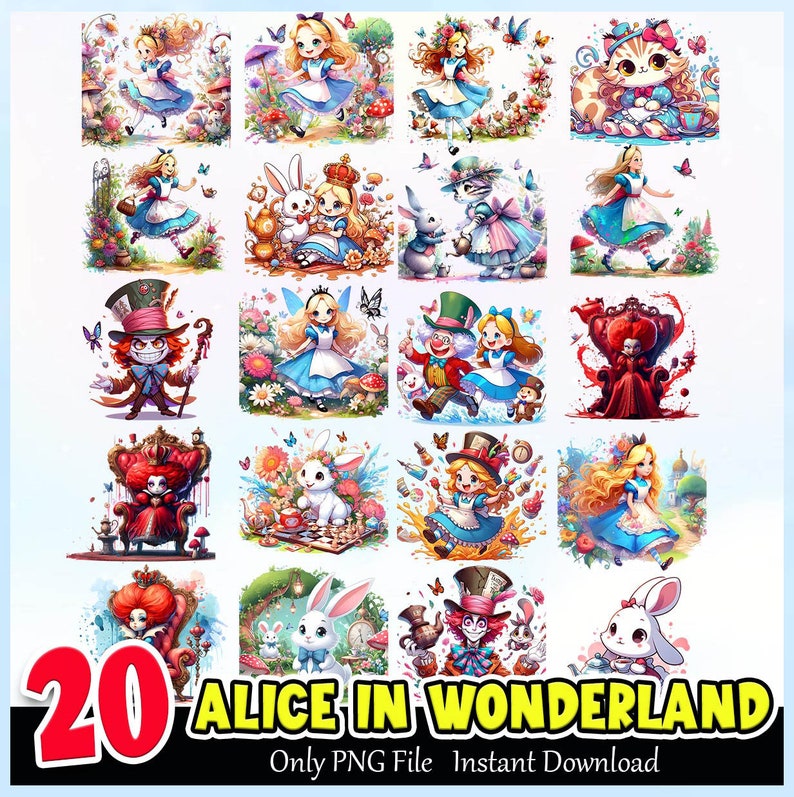 Watercolor Alice in Wonderland PNG Clipart Bundle, Watercolor Alice Mad ...