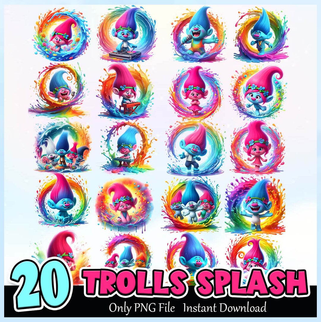 Trolls PNG Bundle, Trolls PNG Digital Papers, Trolls Characters PNG ...