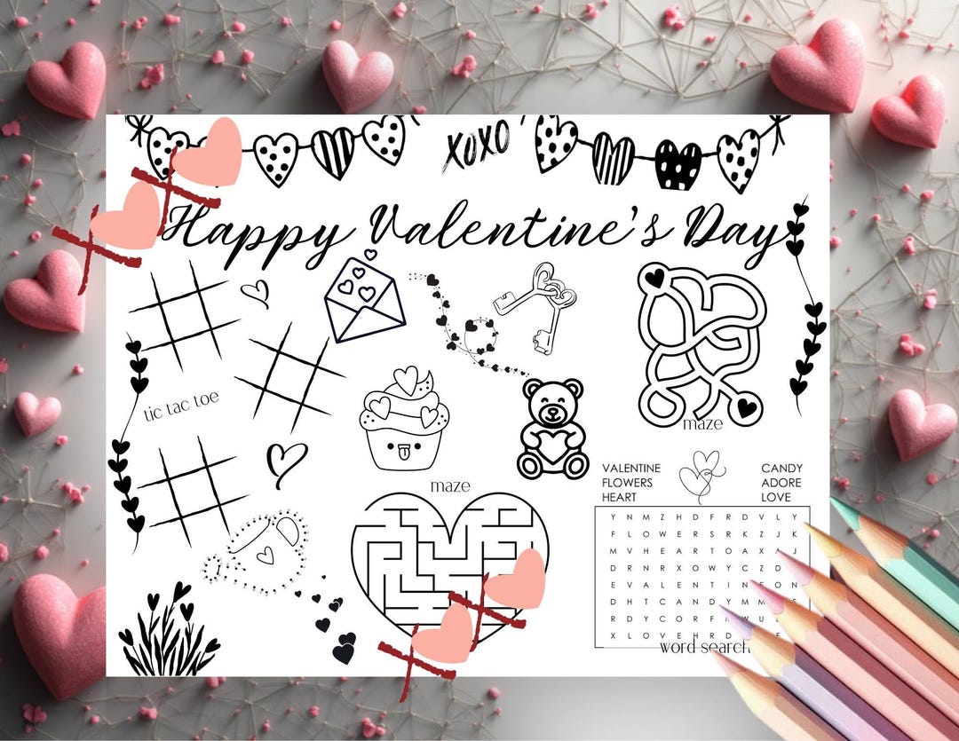 Valentine's Day Activity Placemat | Kids Activity Table Mat | Printable ...