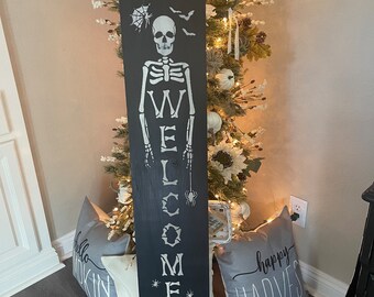 Welcome Skeleton Halloween Porch Primitive Sign - Etsy