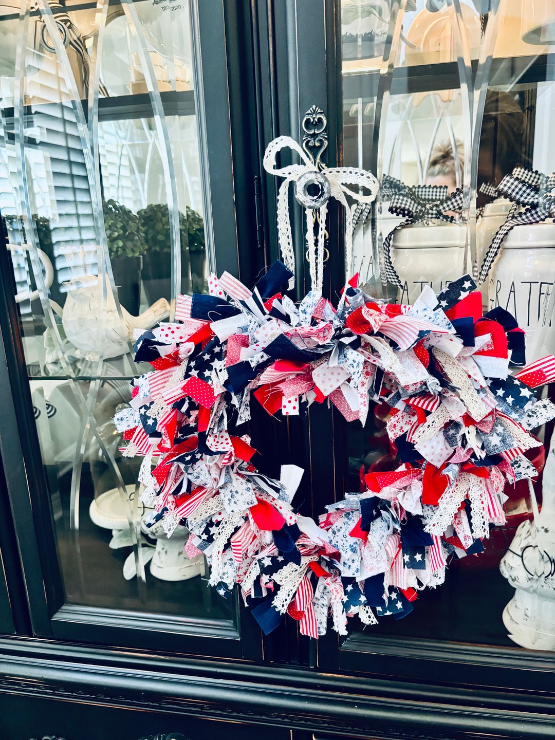Patriotic Rag Heart Wreath - Etsy