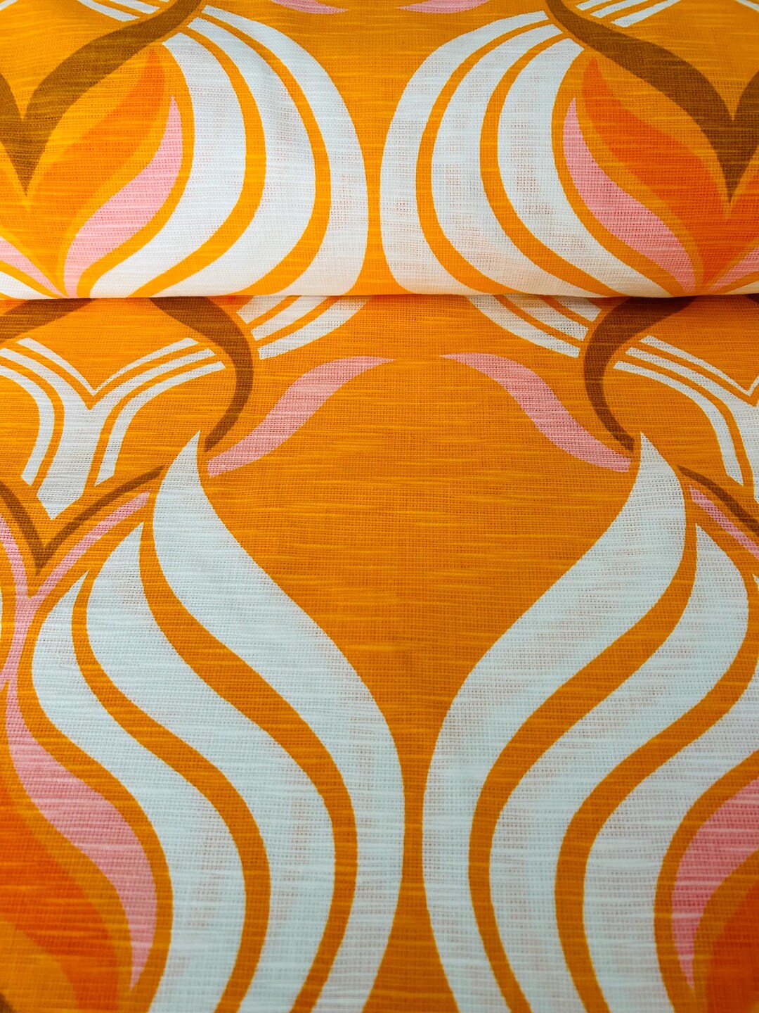1970s Op Art Cotton Fabric: Orange, Pink, and White Mid-century ...
