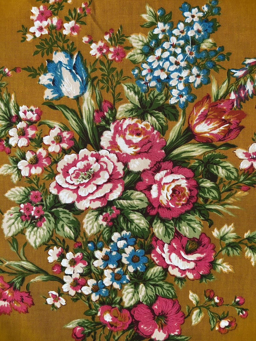 Floral Fabric Decor Mid Century Cotton Romanex De Boussac 1960s New Old ...