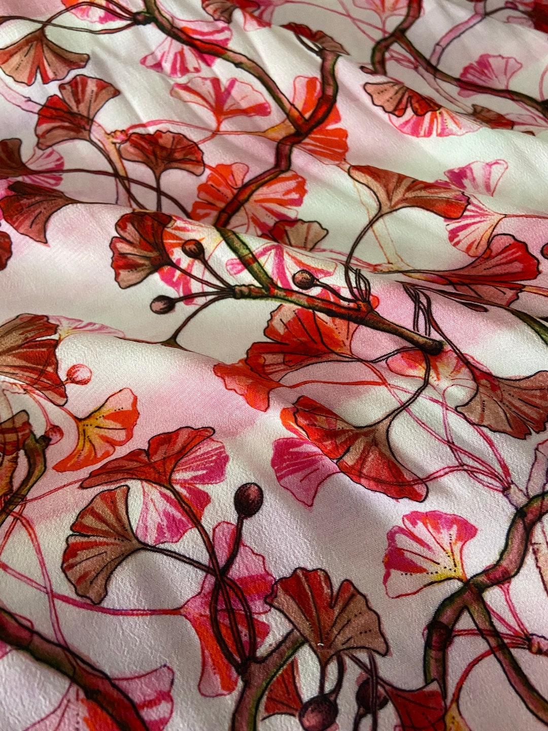 Viscose Fabric Ginkgo Vintage Yardage New Old Stock Dressmaking ...