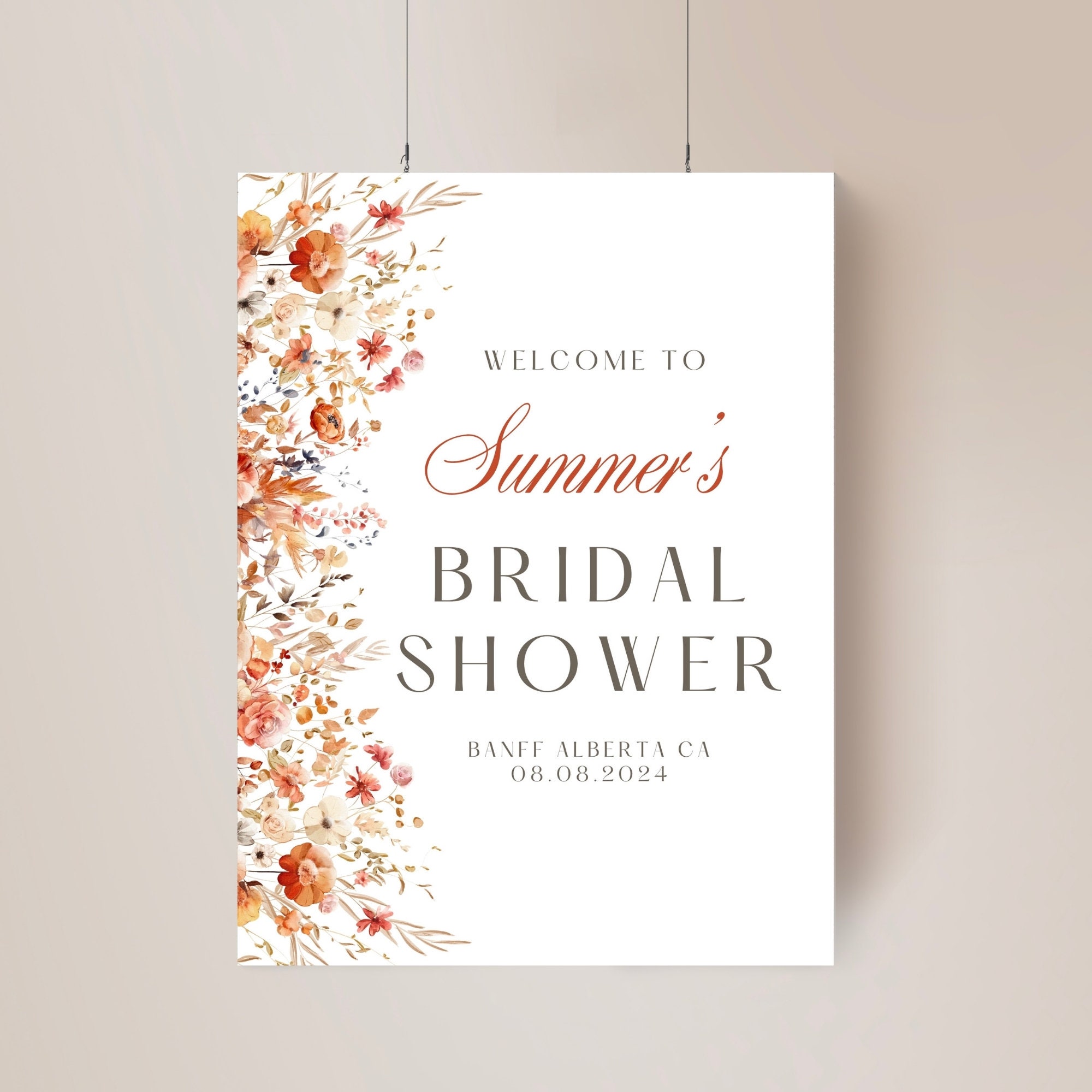 Fall in Love Welcome Sign Template Fall Floral Bridal Shower Welcome ...