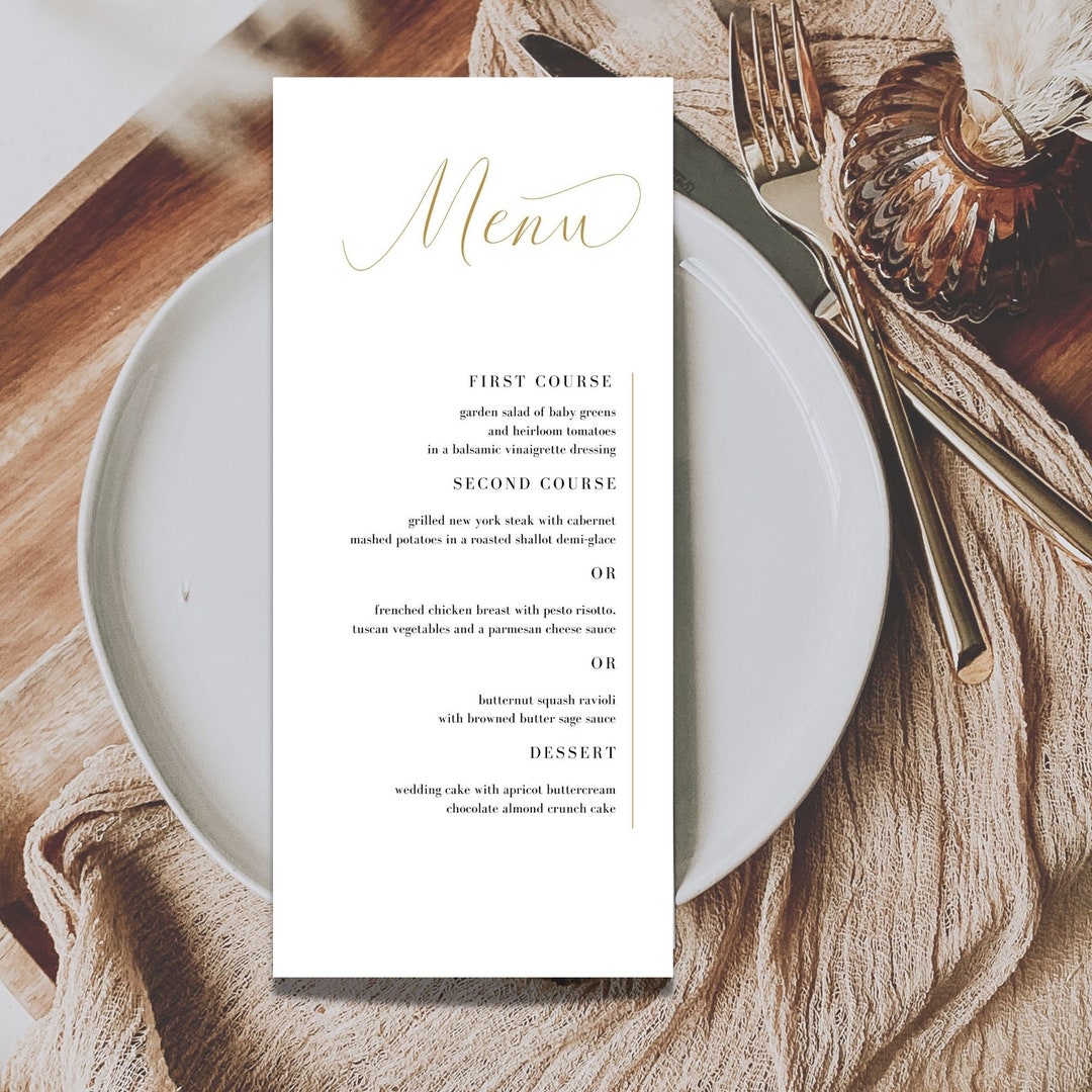 Classic Minimal Reception Dinner Menu Template Printable - Etsy