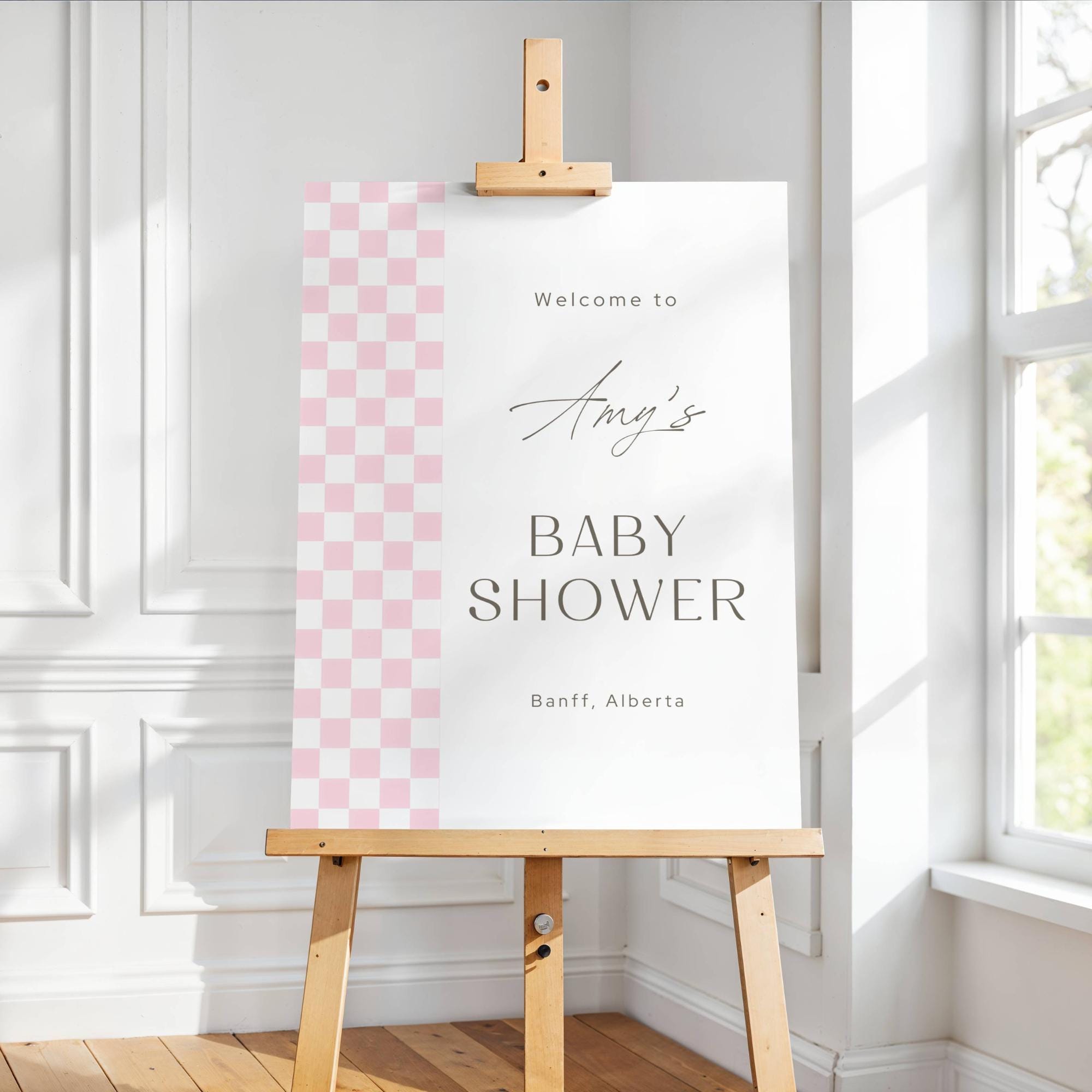 Pink Checkered Baby Shower Welcome Sign: Retro Theme (digital Download ...