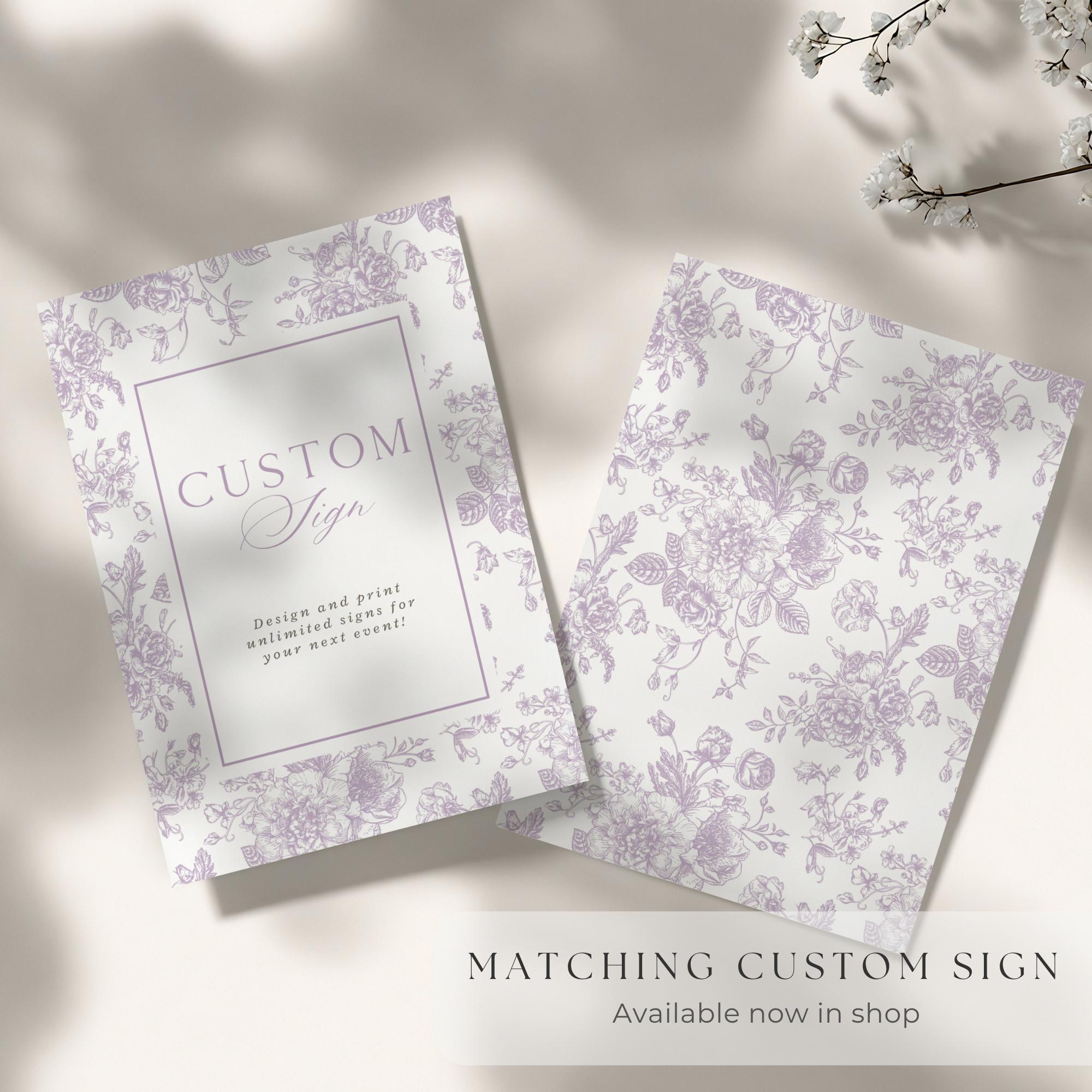 Lavender Toile Menu Template: Editable Wedding, Shower, or Event ...