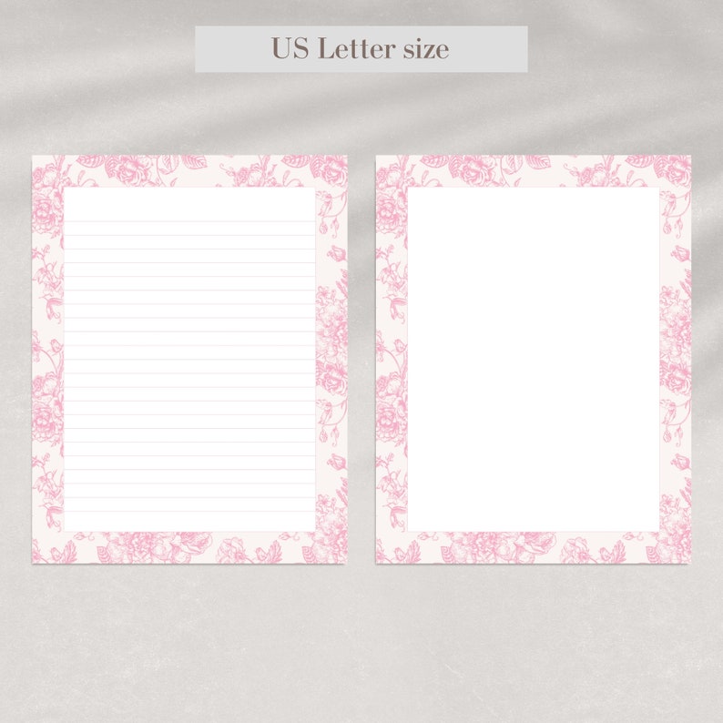 Floral Toile De Jouy Printable Letter Writing Paper Stationary Lined ...