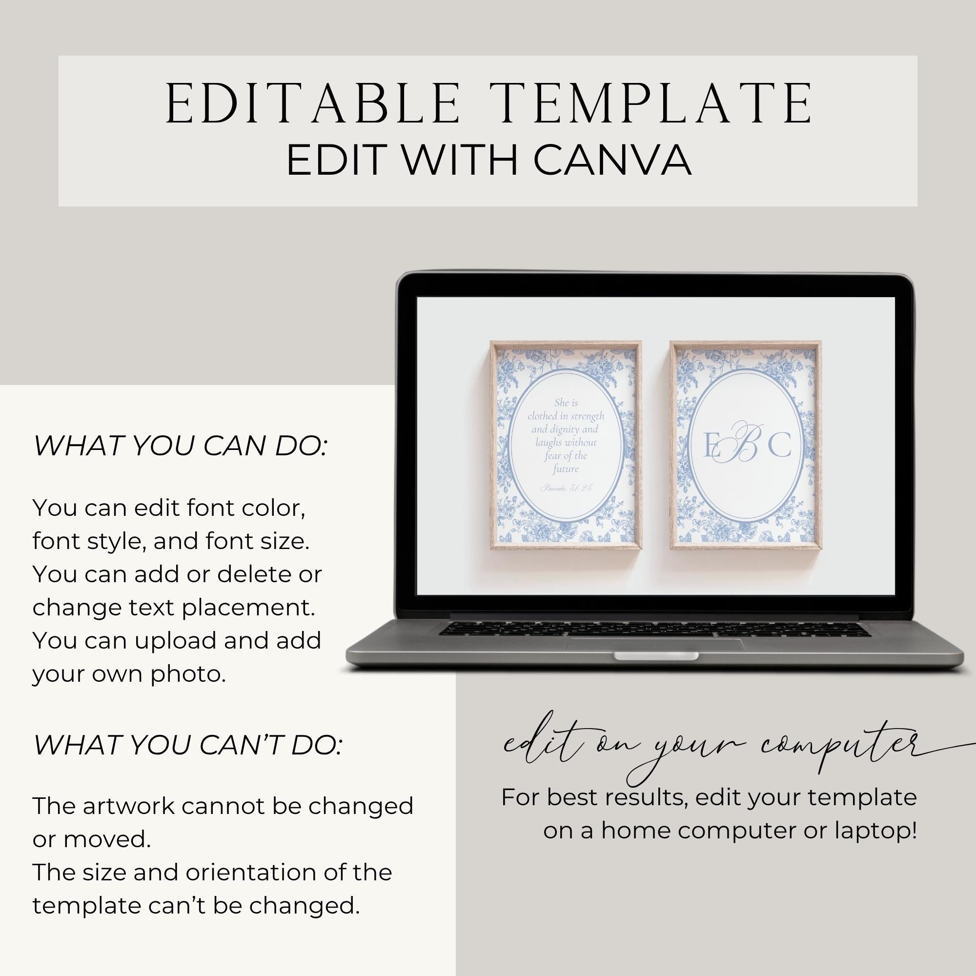 Blue Toile Printable Sign Template: Editable Floral Design (digital ...