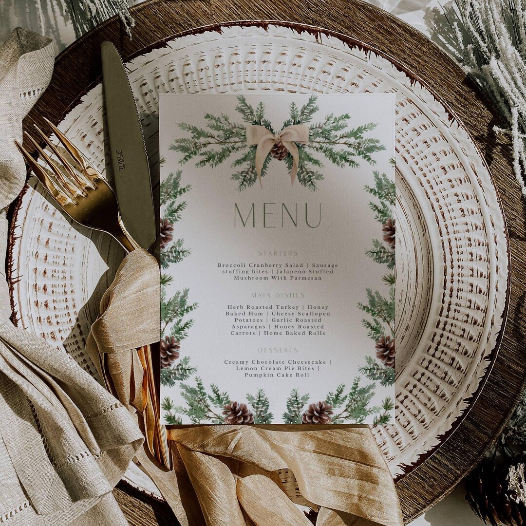 Christmas Party Printable Rustic Christmas Menu Holiday Dinner Template ...