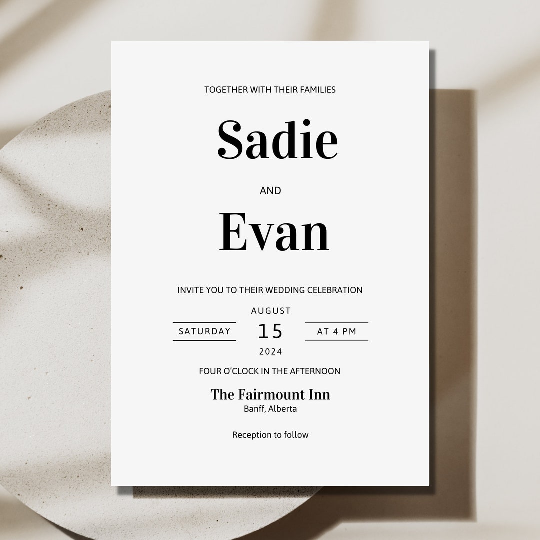 Classic Downloadable Wedding Invitation Template, Modern Wedding ...