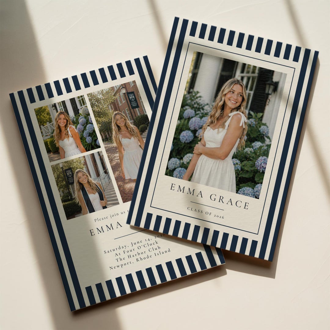 Graduation Photo Card Template Editable Grad Announcement Canva Navy ...