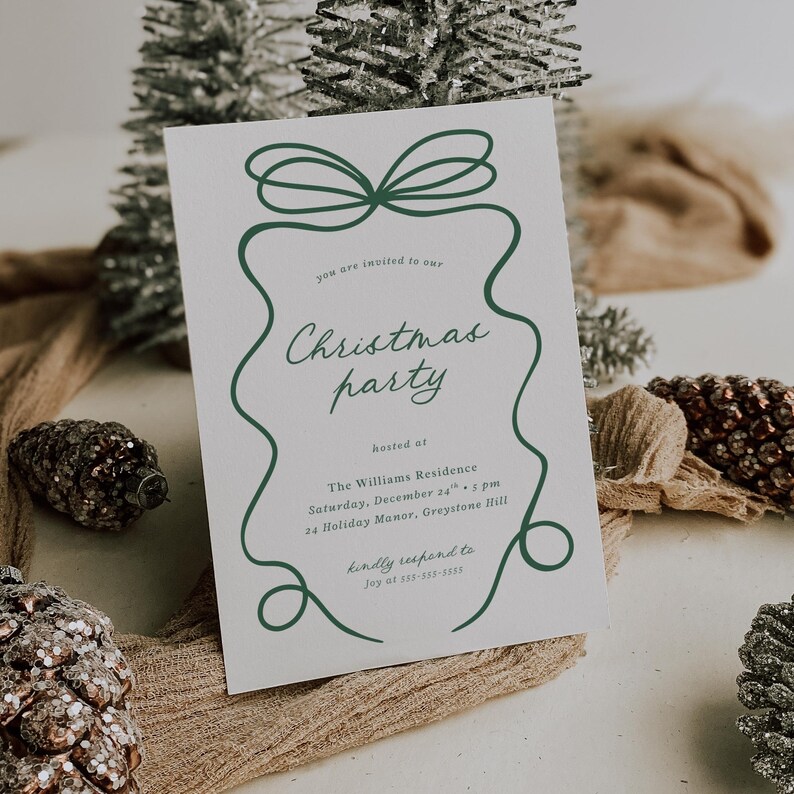 Green Christmas Party Invitation Template Holiday Party Invite Editable ...