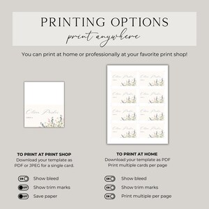 Printable Floral Place Cards Folded for Weddings Bridal Baby Shower ...