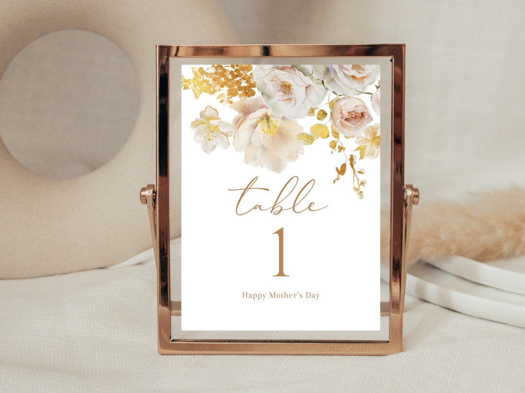 Mothers Day Brunch Table Numbers Sign, Table Numbers Template, Gold ...