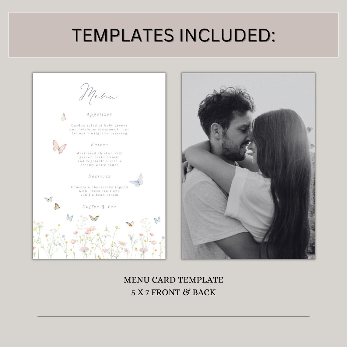 Downloadable Menu Card, Downloadable Floral Menu, Bridal Shower Menu ...