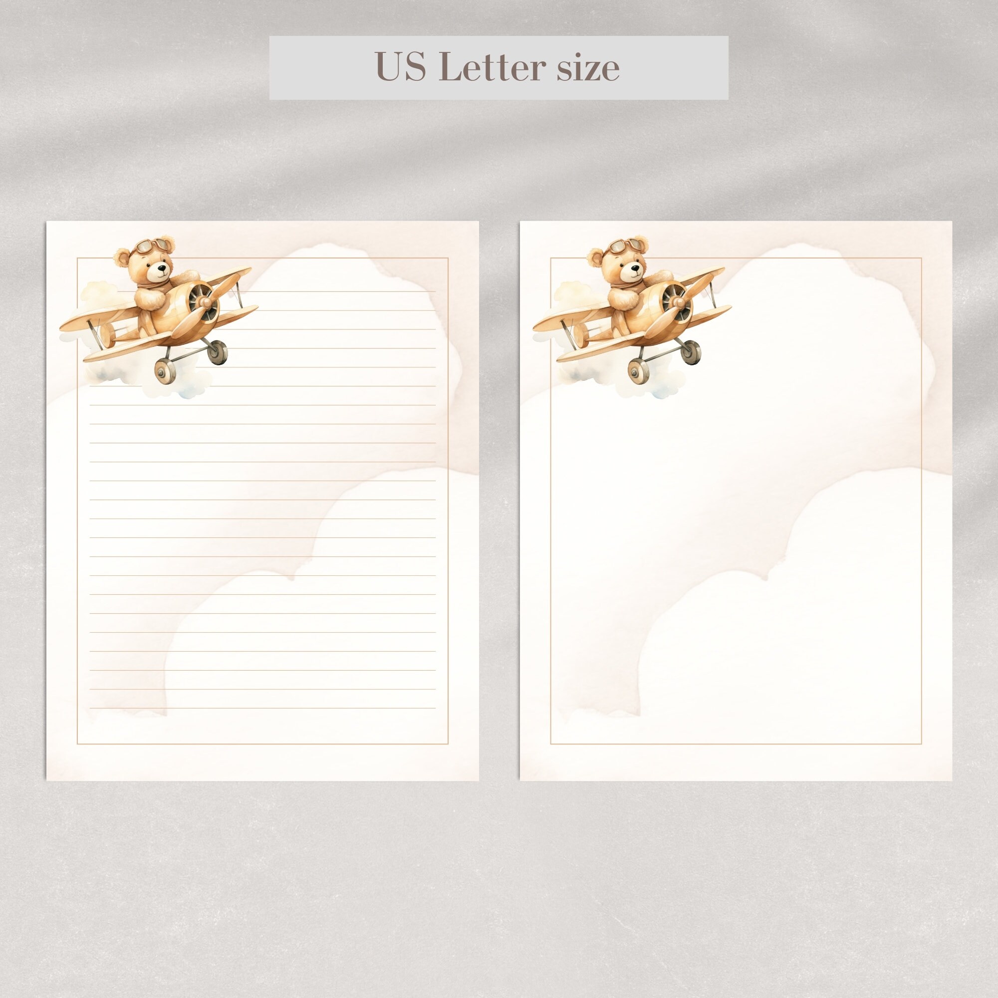 Cute Teddy Bear Printable Stationary Lined Paper Letter Writing Paper ...