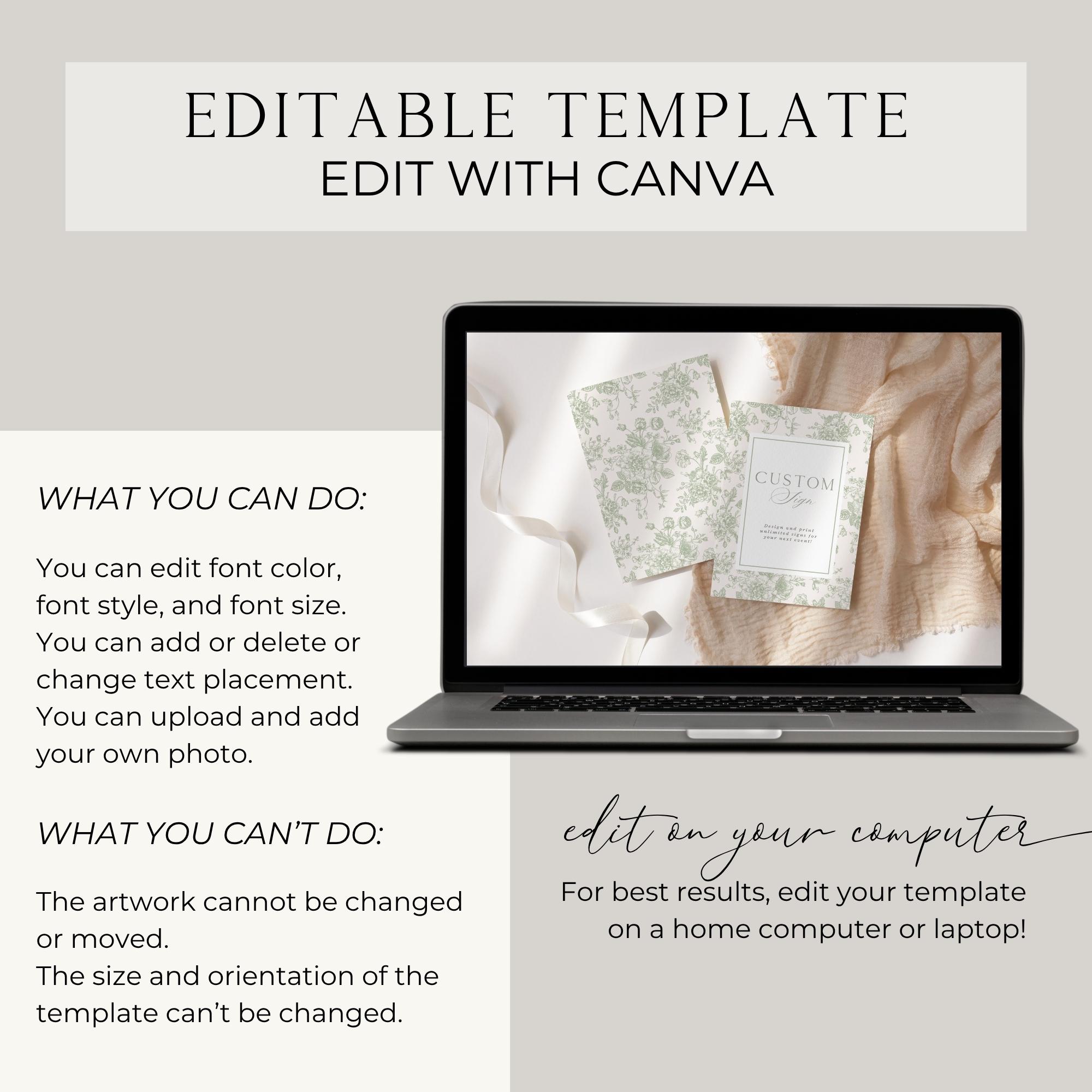 Floral Toile Custom Sign Template: DIY Party Decor (digital Download ...