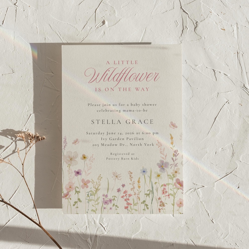 Wildflower Baby Shower Invitation Template Editable Canva Floral Baby ...