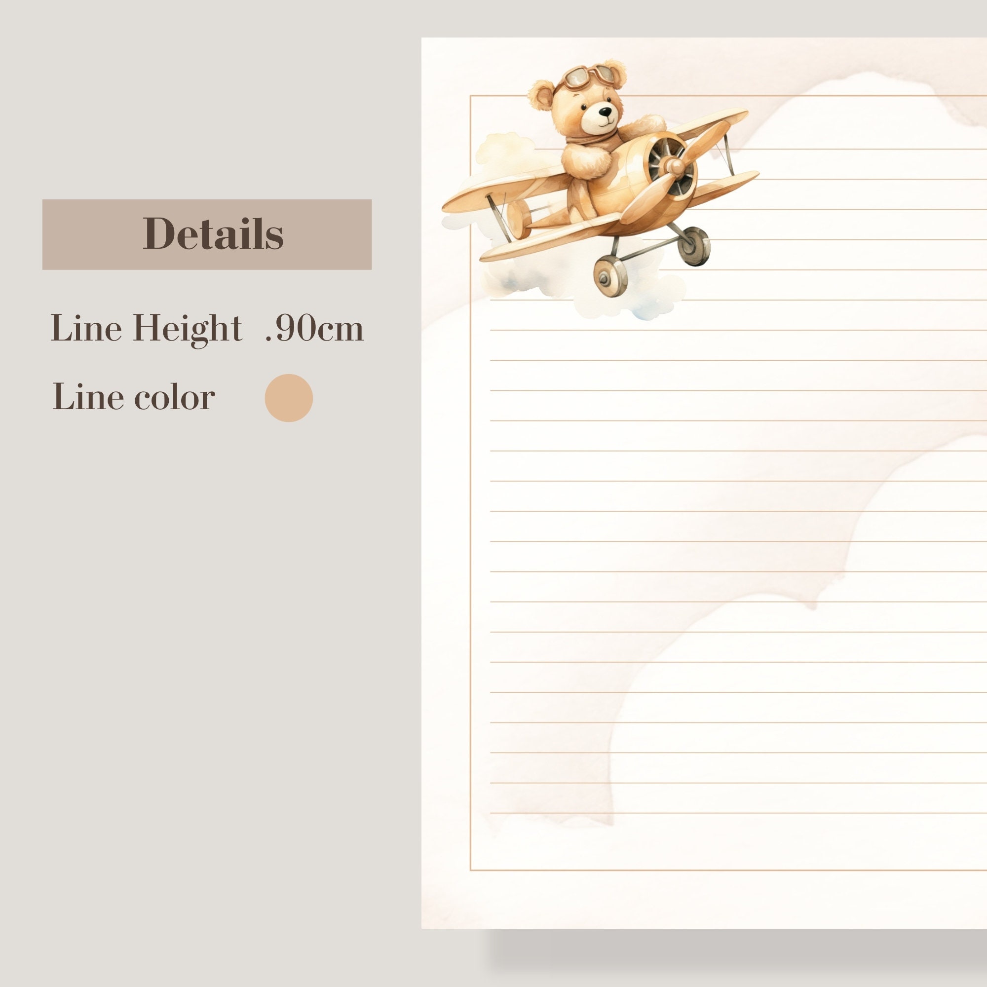 Cute Teddy Bear Printable Stationary Lined Paper Letter Writing Paper ...