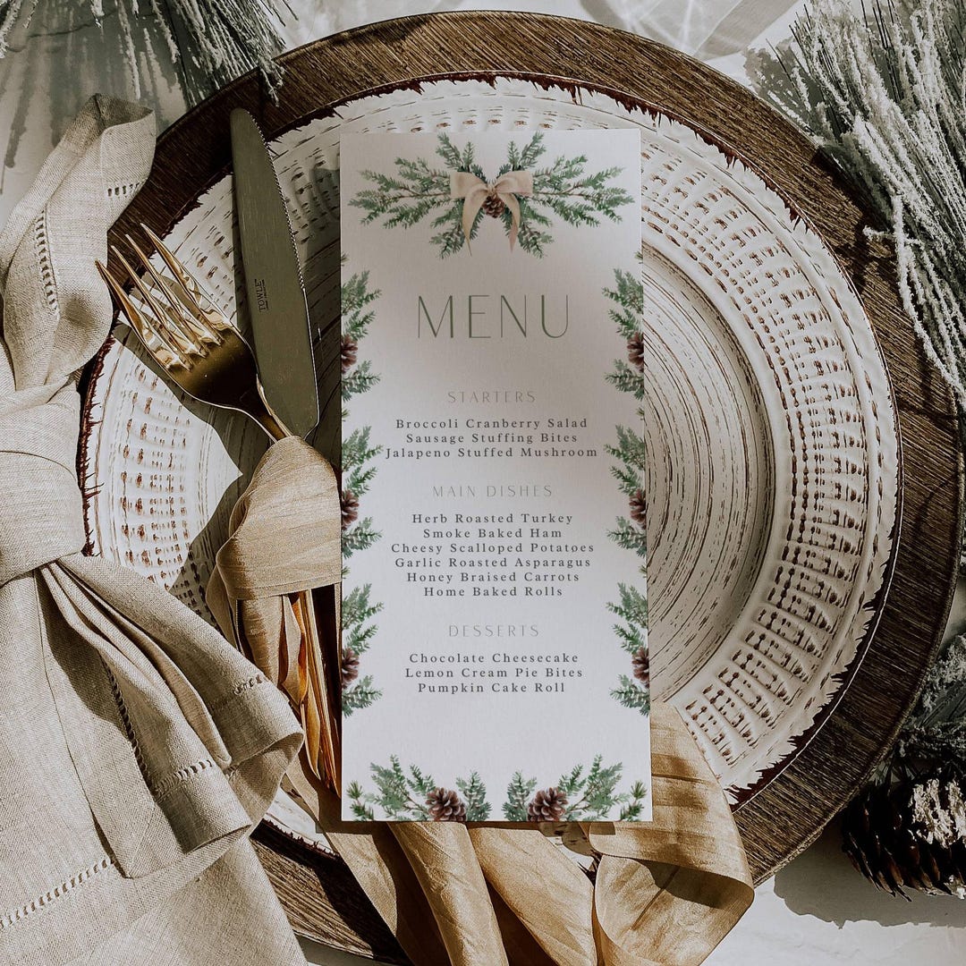 Christmas Menu Template Holiday Party Menu Printable Pine Cone Design ...