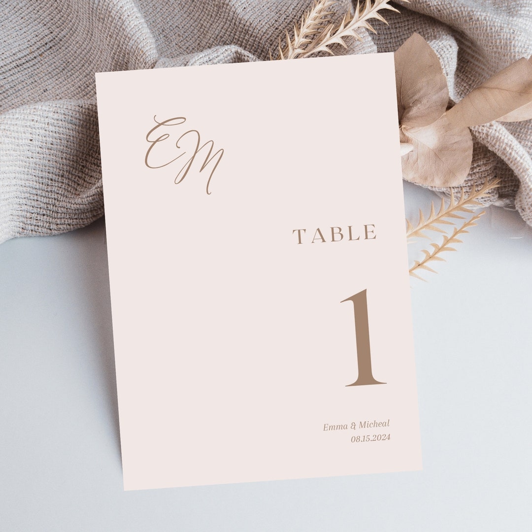 Wedding Table Numbers Template, Minimalistic Wedding Templates, Bridal ...