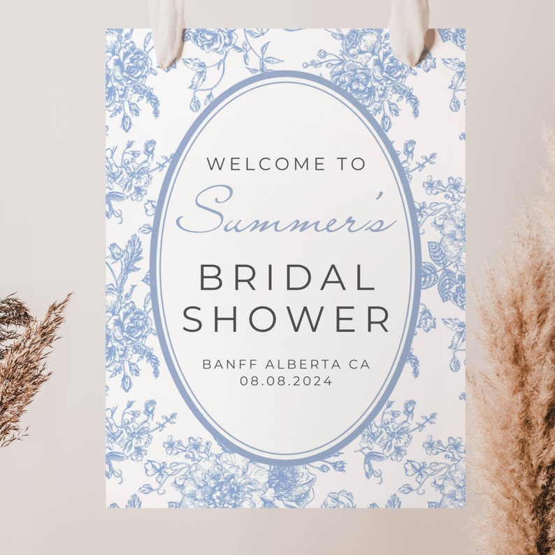 Blue Chinoiserie Bridal Shower Welcome Sign Template Editable Welcome ...
