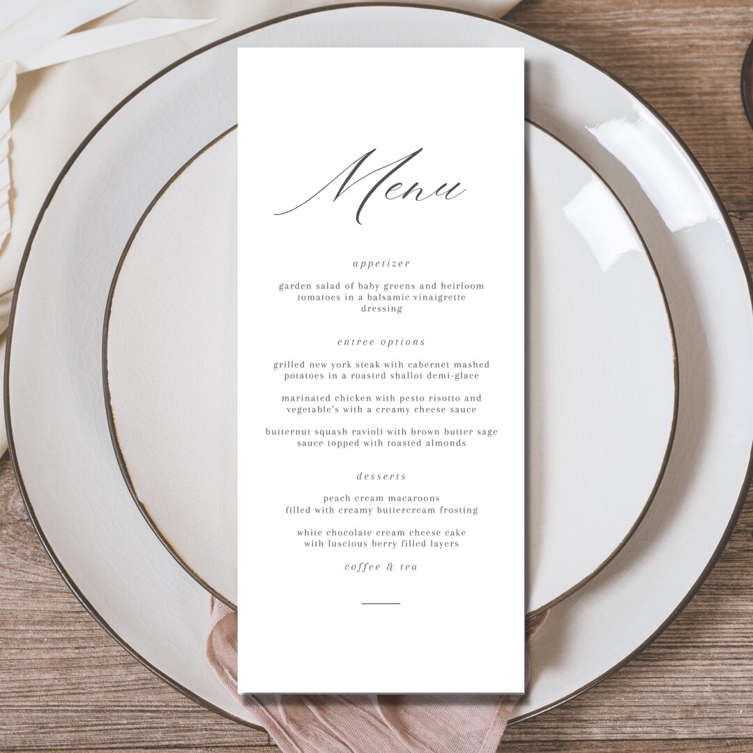 Classic Script Downloadable Wedding Menu, Reception Menu Template ...